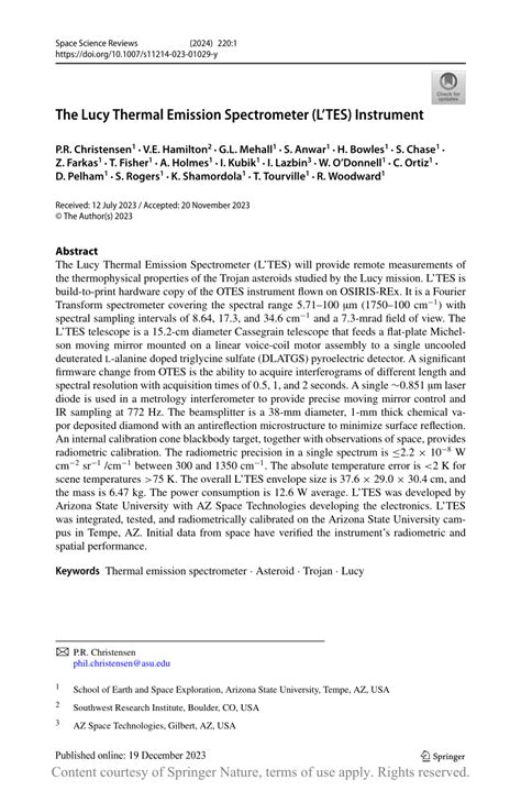 Pdf The Lucy Thermal Emission Spectrometer Ltes Instrument