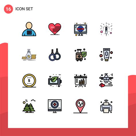 16 Flat Color Filled Line Concept For Websites Mobile And Apps Bag Spark Flag Fireworks Tv