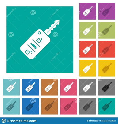 car key with remote control square flat multi colored icons stock