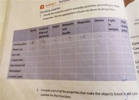 Solved Activity 1 Test You Classifying Materials The Materials Used In Everyday Activities Acc