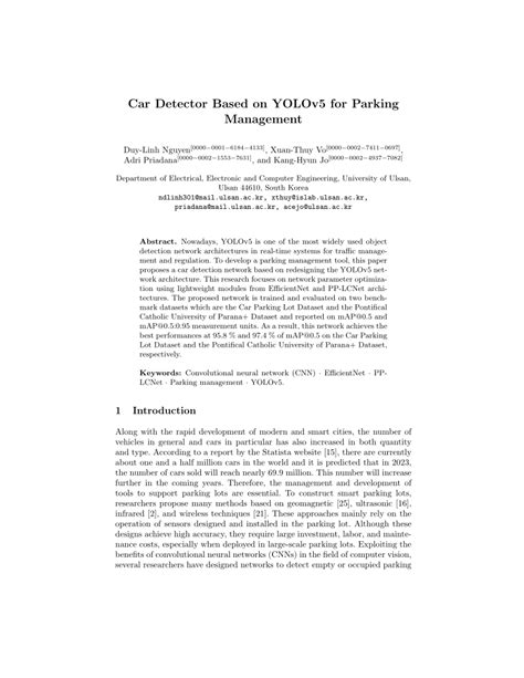 Pdf Car Detector Based On Yolov5 For Parking Management
