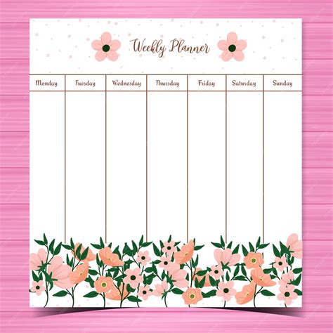 Lindo Planificador Semanal Con Flores Rosas Vector Premium