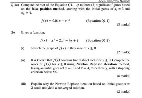 Solved Numerical Methods Q A Compute The Root Of The Chegg