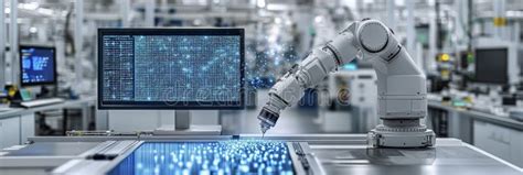 Robotic Arm Programming Circuit Boards With Digital Interface Stock