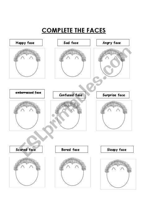 English Worksheets Complete The Faces Feelings
