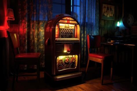 premium ai image vintage jukebox illuminated in dimly lit room