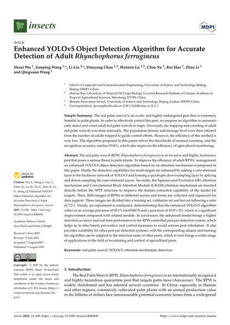 Pdf Enhanced Yolov5 Object Detection Algorithm For Accurate Detection Of Adult Rhynchophorus