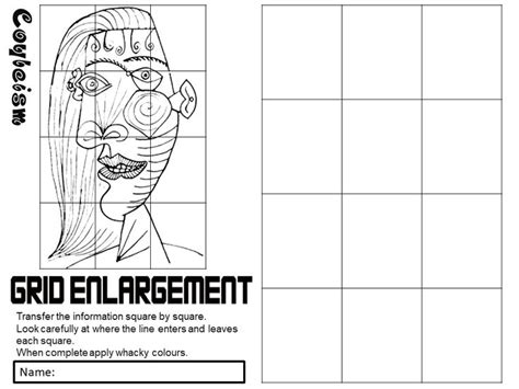 Picasso Grid Enlargement Worksheet High School Art Projects School