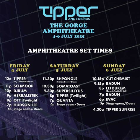 Tipper And Friends The Gorge Amphitheater July 4 Weekend 2025 Schedule