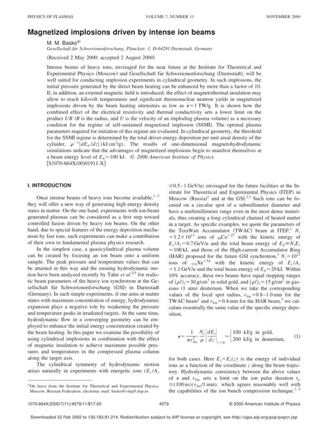 Pdf Magnetized Implosions Driven By Intense Ion Beams