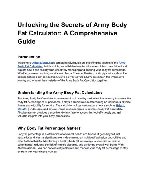 ppt title unlocking the secrets of army body fat calculator a