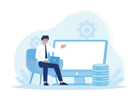 Database Storage Management On Laptops Concept Flat Illustration