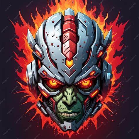 Premium Photo Game Streamer Logo Design Of Cyborg Head He Fire Red