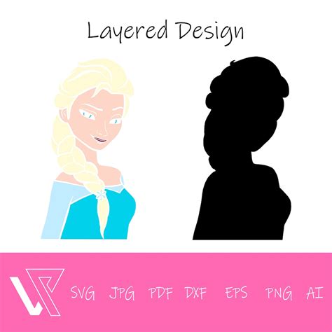 Elsa Princess Layered Svg Cricut Cut File Silhouette Vector Artwork Instant Download Clip Art