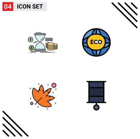 4 Universal Filledline Flat Color Signs Symbols Of Hourglass Eco Time