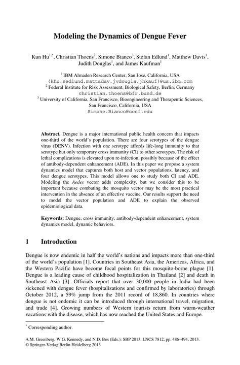 Pdf Modeling The Dynamics Of Dengue Fever