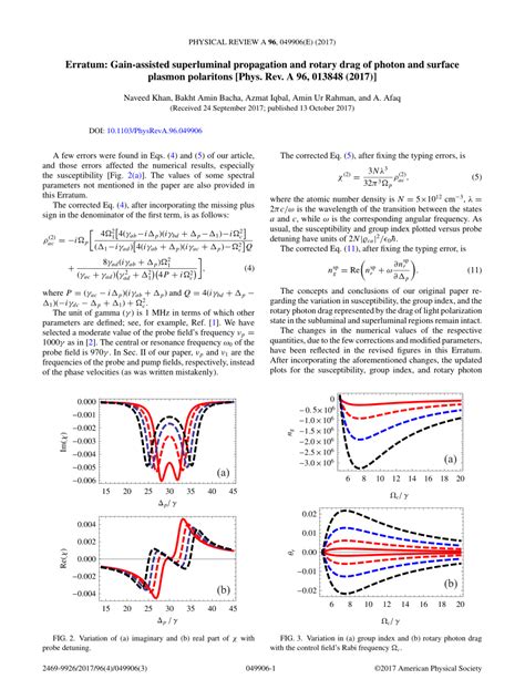 Pdf Erratum Gain Assisted Superluminal Propagation And Rotary Drag