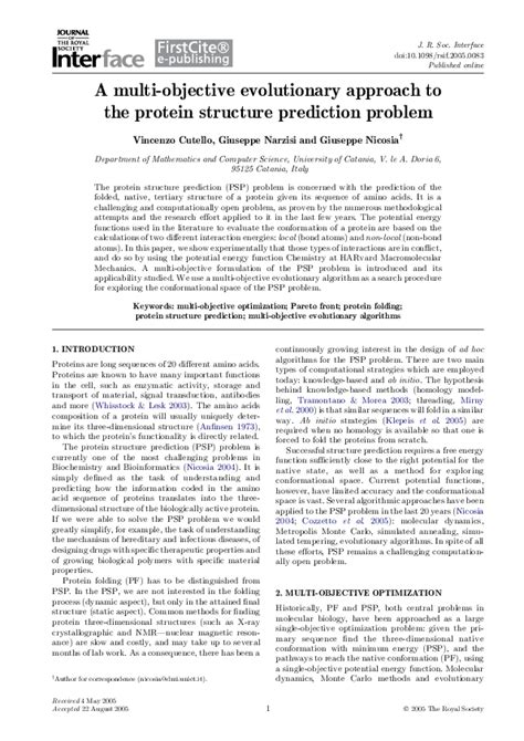 Pdf A Multi Objective Evolutionary Approach To The Protein Structure