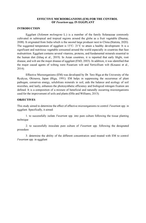 Effective Microorganisms Effective Microorganisms Em For The Control Of Fusarium Spp In