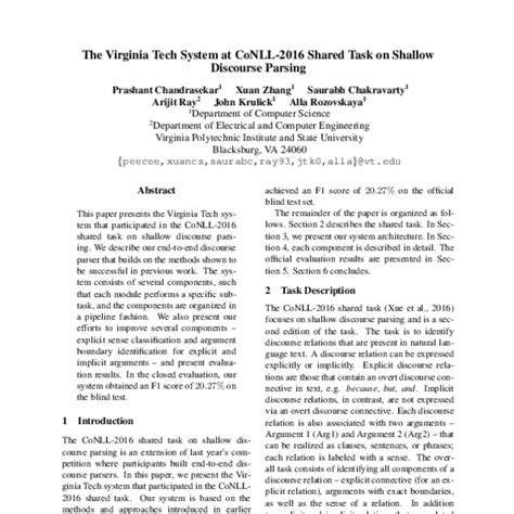 The Virginia Tech System At Conll 2016 Shared Task On Shallow Discourse Parsing Acl Anthology