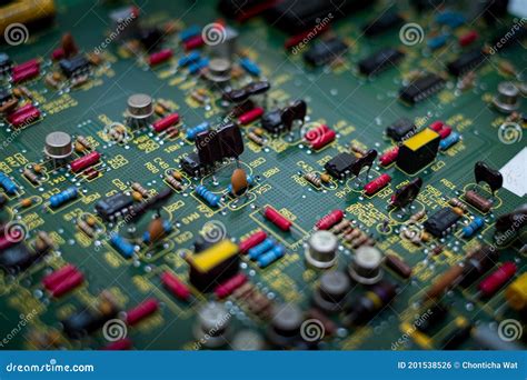 Electronic Circuit Board PCB Components Detail And An Integrated Circuit Ic Stock Photo Image