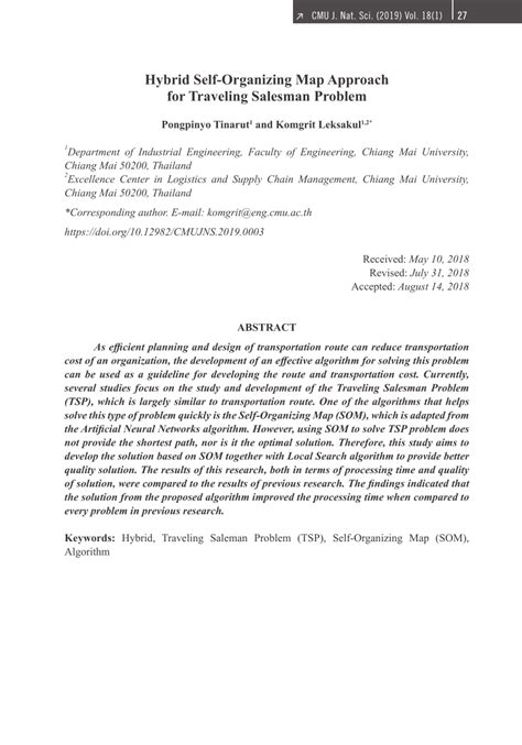 Pdf Hybrid Self Organizing Map Approach For Traveling Salesman Problem