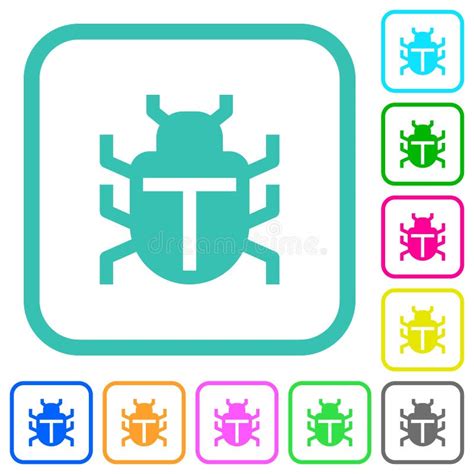 Computer Bug Solid Vivid Colored Flat Icons Stock Vector Illustration