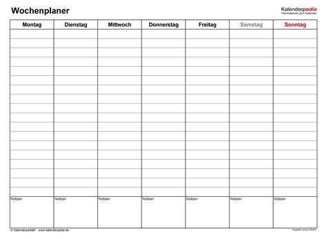 Wochenplaner Für Microsoft Word Kalenderpedia