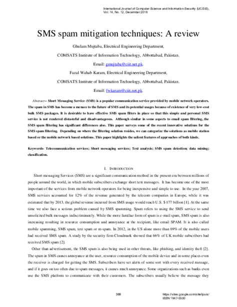 Pdf Sms Spam Mitigation Techniques A Review