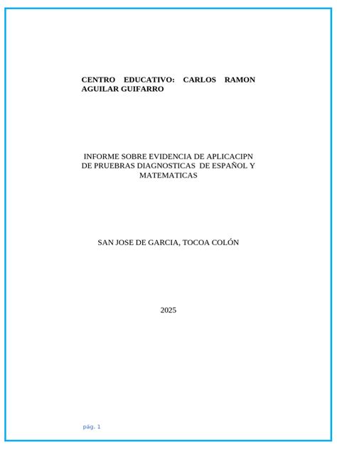 Informe De Pruebas Diagnosticas Escuela Claudio Barrera Pdf