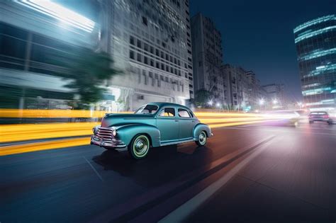 Premium Ai Image Blurred City Street With Illuminated Yellow Taxi