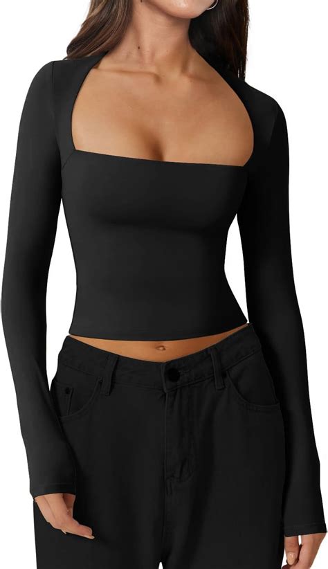 Stretch Seamless Tops With Square Neck Edgy Fitted Gray Tops Minimal