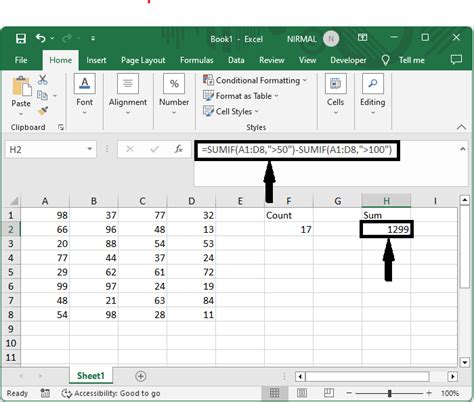 How To Countsum The Cells Greater Than But Less Than A Number