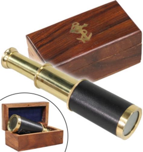 Nautical Brass Spyglass With Wooden Display Box Pulsetv