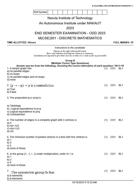 Mcse301 Pdf Discrete Mathematics Mathematics
