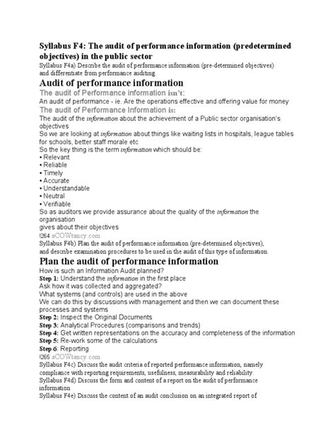 Audit Of Performance Information Pdf Audit Business