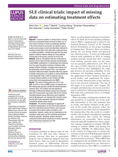 Pdf Sle Clinical Trials Impact Of Missing Data On Estimating Treatment Effects