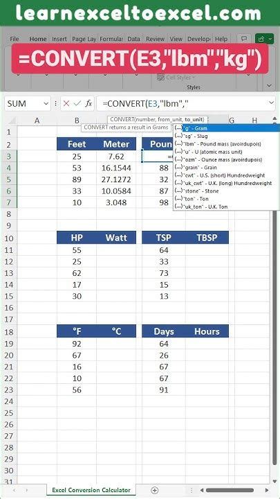 Excel CONVERT Function: Convert Measurement Units in Excel - Make Unit Converter with Excel Formula