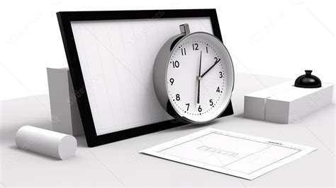 3d Animation Office Desk With A Monitor Clock Powerpoint Background For