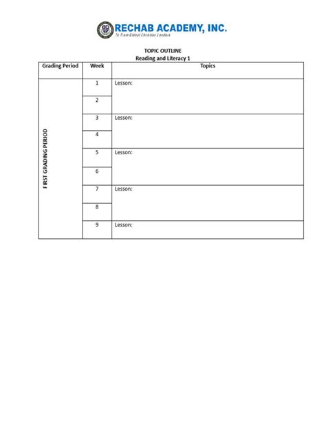 Topic Outline Reading And Literacy Pdf