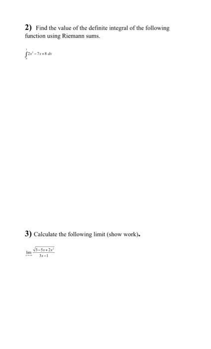 solved 2 find the value of the definite integral of the