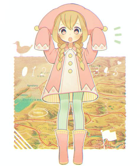 Safebooru 1girl Ayu Mog Blush Braid Brown Hair Flag Full Body