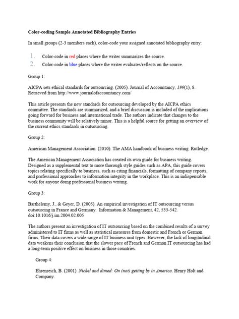 Color Coding Sample Annotated Bibliography Entries F 4 Pdf Race