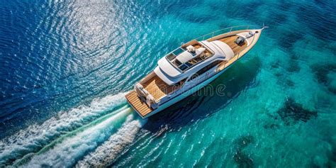 Vista Aérea De Un Barco De Motor De Lujo En El Mar Azul Azul Turquesa Generativo Por Ai Foto De