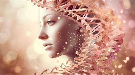 Premium AI Image Portrait Of Sensual Woman Among DNA Structure Chains Beauty DNA Modification