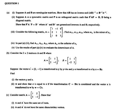 Solved Question1 A I Suppose A And B Are Nonsingular