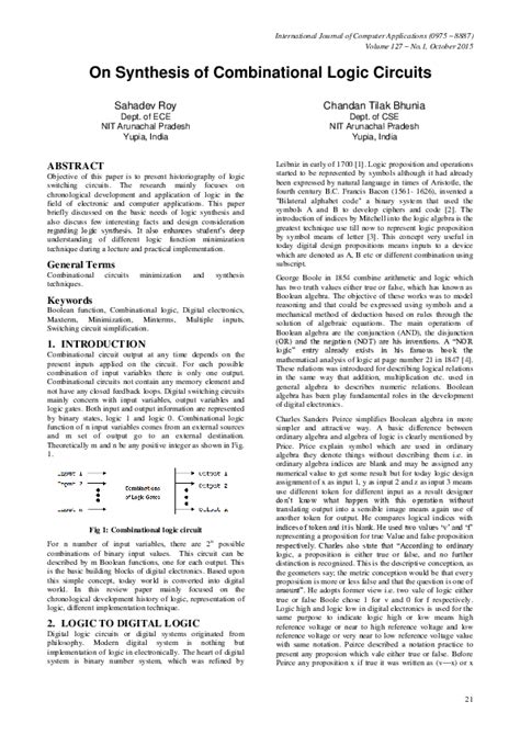 Pdf On Synthesis Of Combinational Logic Circuits