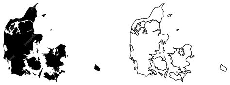 덴마크danmark 벡터 드로잉의 간단한날카로운 모서리만 지도 메르카토르 투영법 채워진 개요 버전 프리미엄 벡터