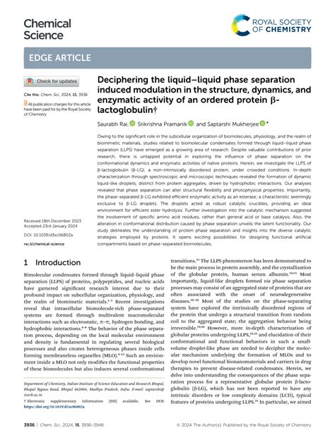 Pdf Deciphering The Liquidliquid Phase Separation Induced Modulation In The Structure
