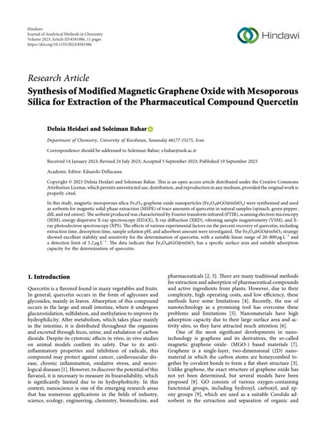 Pdf Synthesis Of Modified Magnetic Graphene Oxide With Mesoporous Silica For Extraction Of The